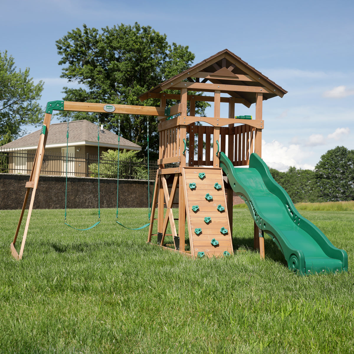 Lightning Ridge Outdoor Wooden Swing Set – Backyard Discovery