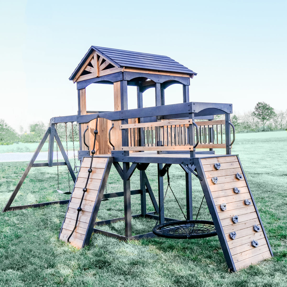 Timber Crossing Outdoor Wooden Swing Set – Backyard Discovery