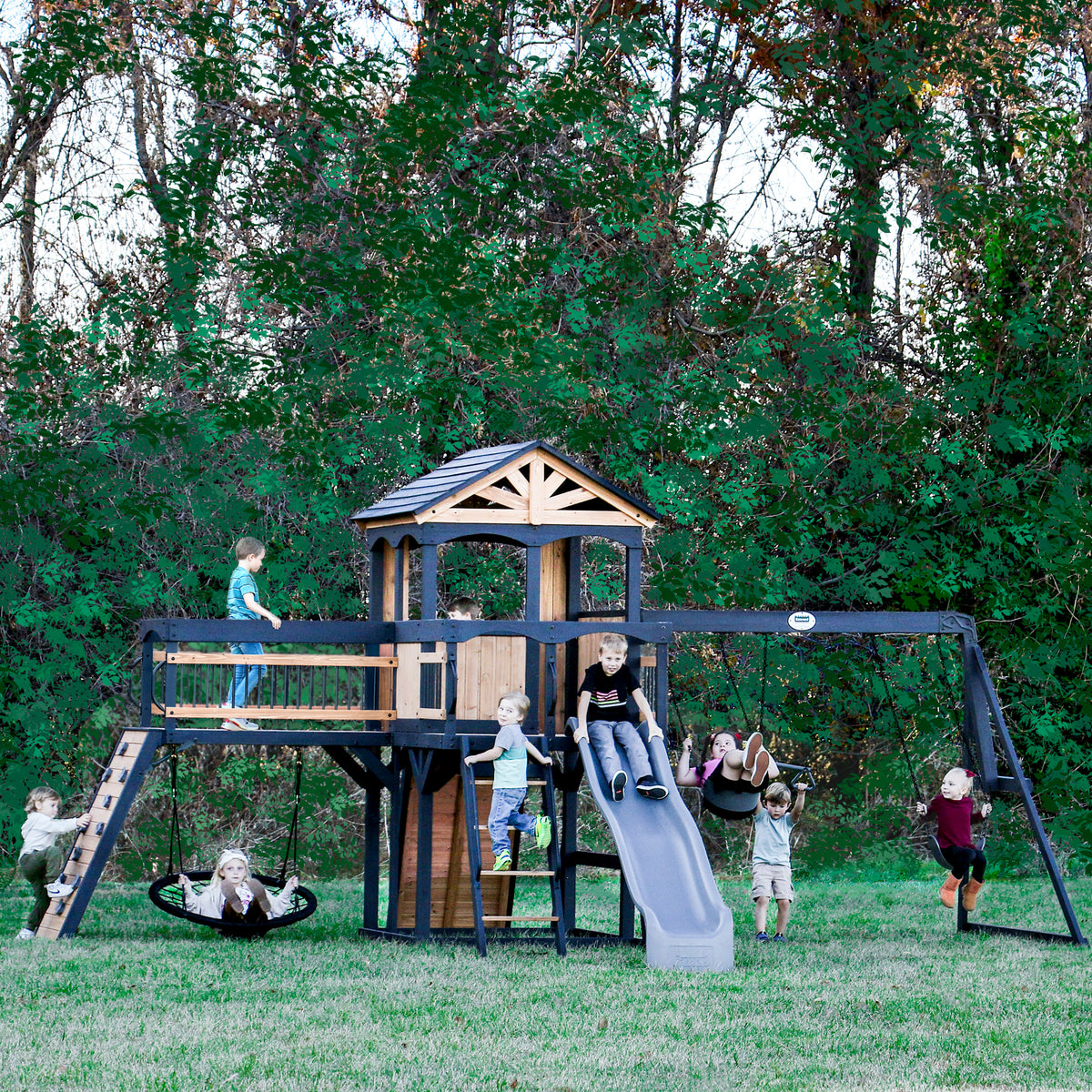 Timber Crossing Outdoor Wooden Swing Set – Backyard Discovery