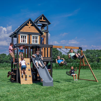 Timber Crossing Outdoor Wooden Swing Set – Backyard Discovery