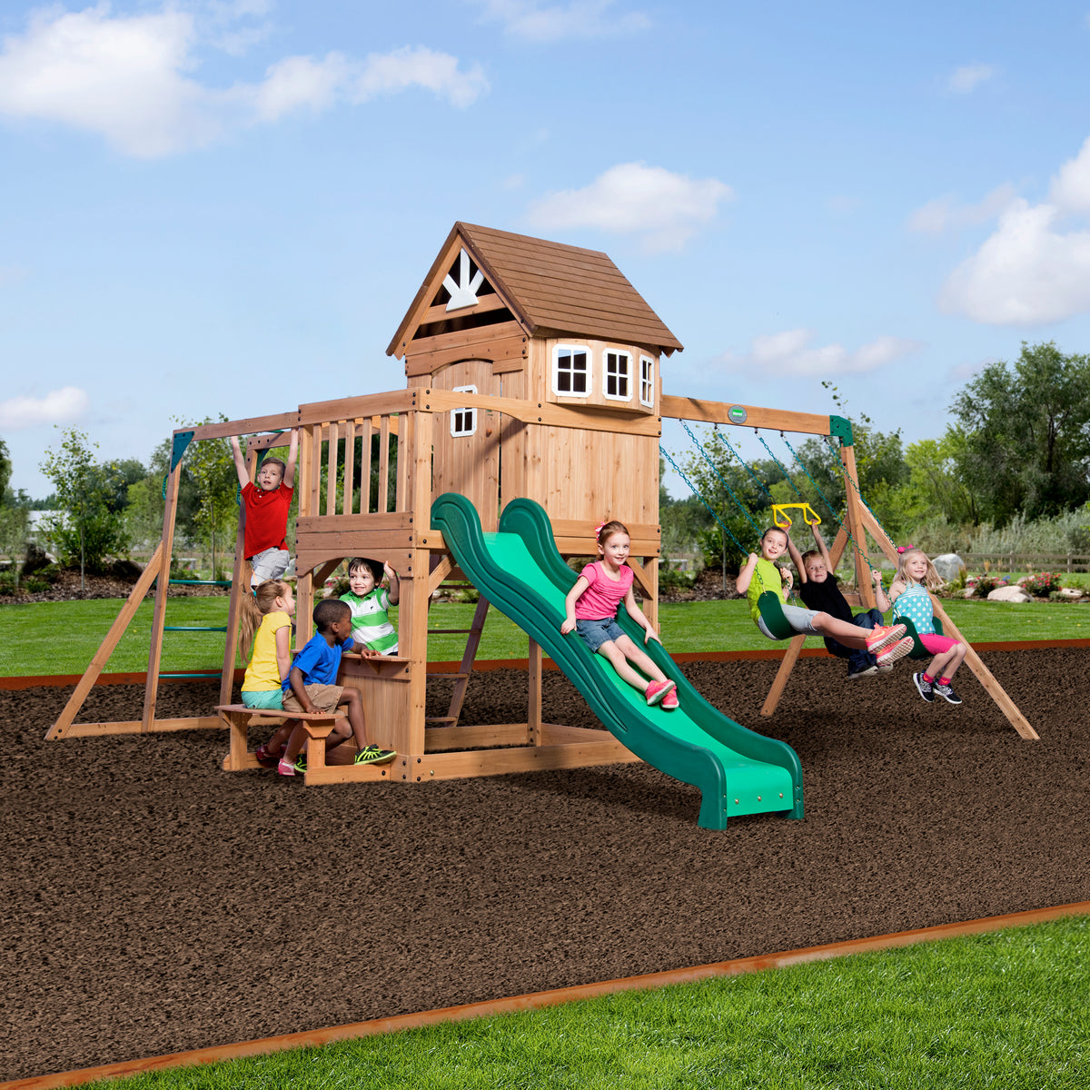 Montpelier Outdoor Wooden Swing Set - Backyard Discovery