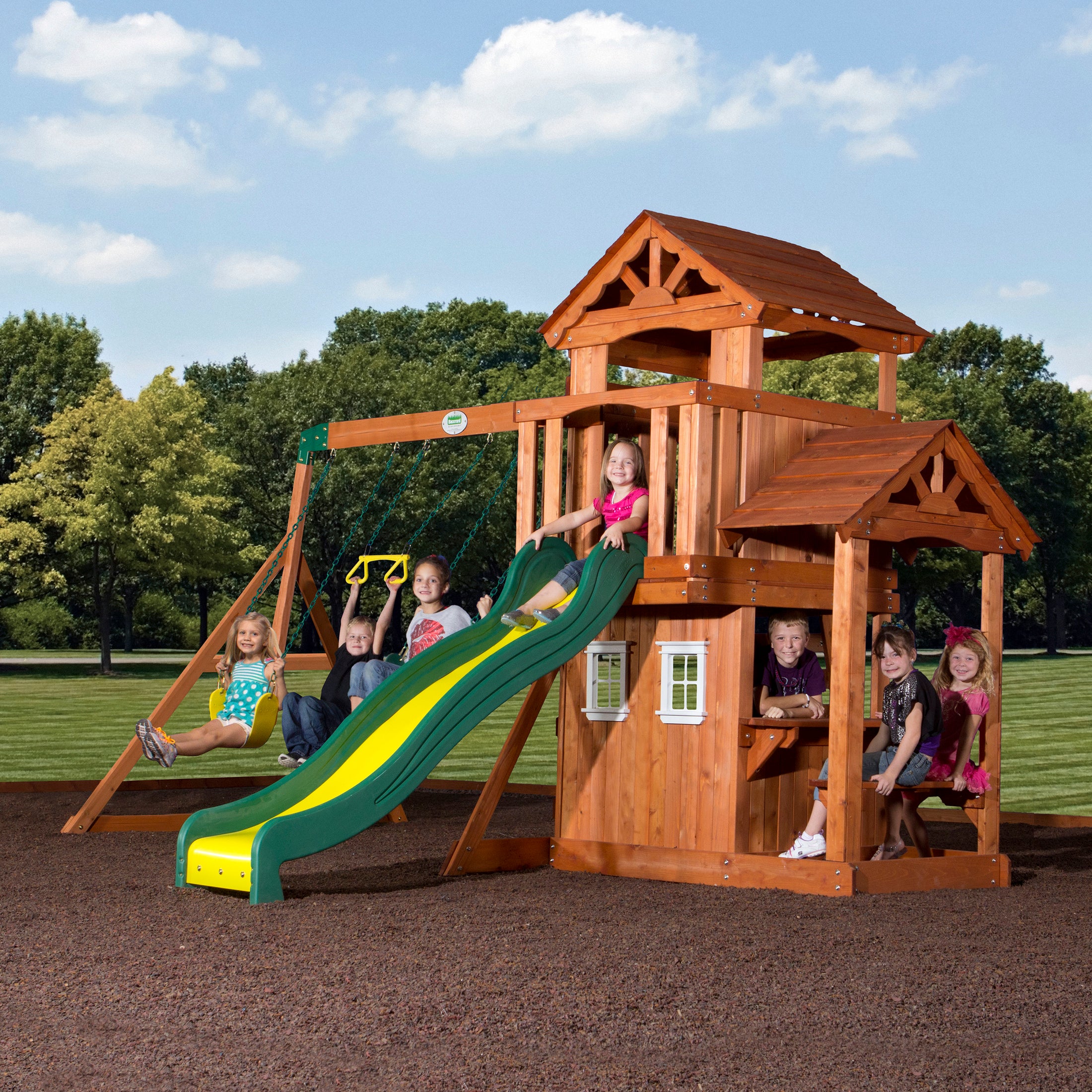 Tanglewood Outdoor Wooden Swing Set - Backyard Discovery